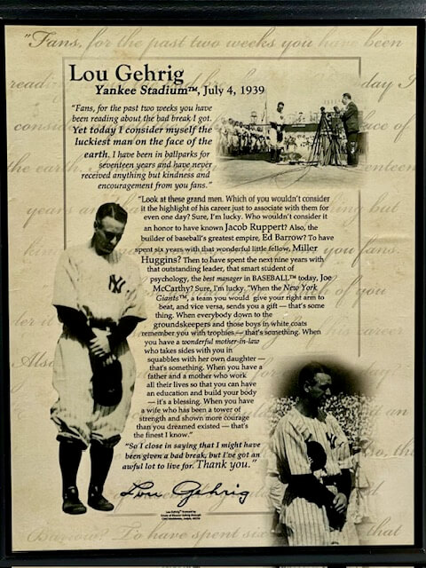 Lou Gehrig Farewell Speech Plaque-Yankee Stadium 1939 - NY Sports Shop